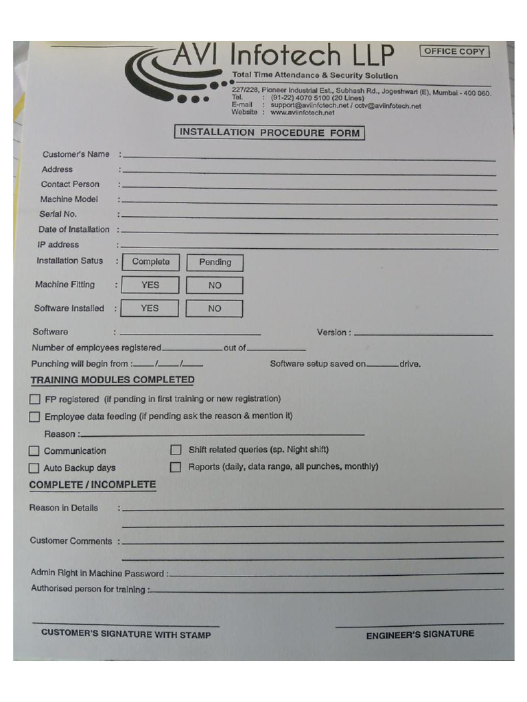 Installation Form | PDF