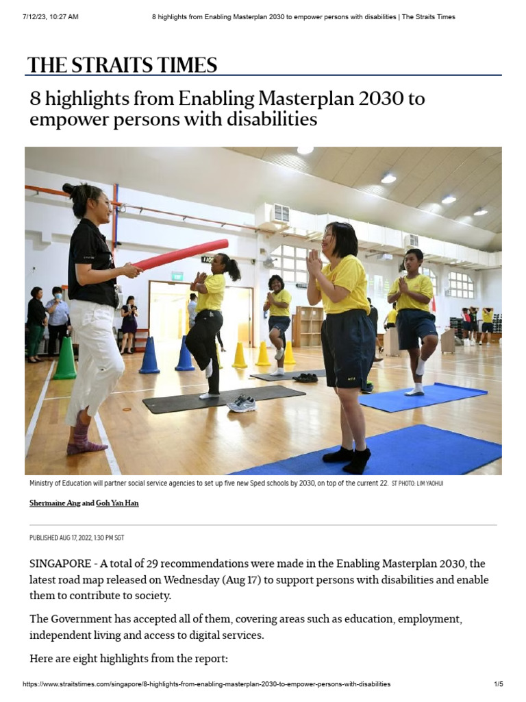 8 Highlights From Enabling Masterplan 2030 To Empower Persons With Disabilities - The Straits ...