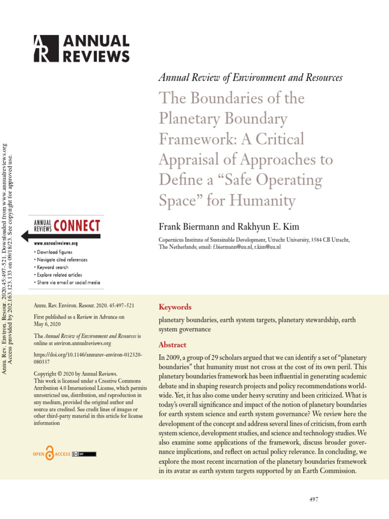 The Boundaries of The Planetary Boundary Framework: A Critical Appraisal of Approaches To Define ...
