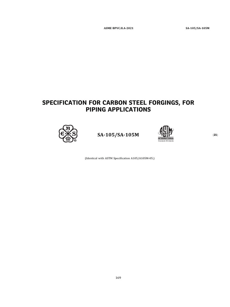 SA-105 - ASME BPVC 2021 Sección II Parte A-1 | PDF | Pipe (Fluid ...