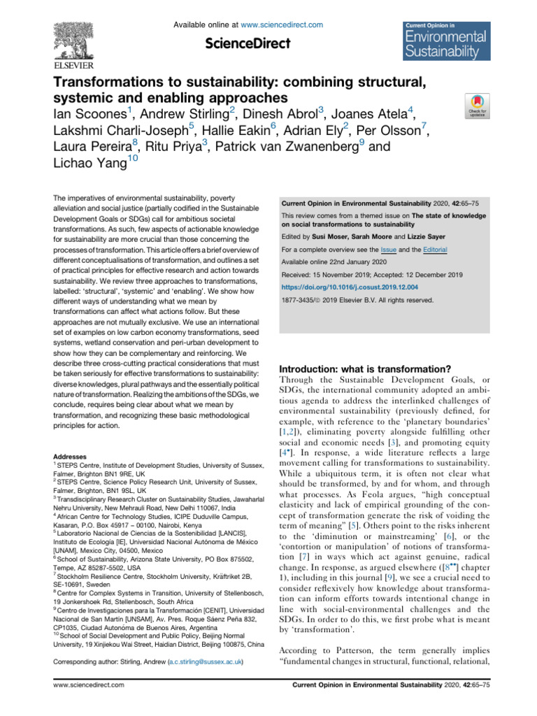 Transformations To Sustainability: Combining Structural, Systemic and Enabling Approaches | PDF ...