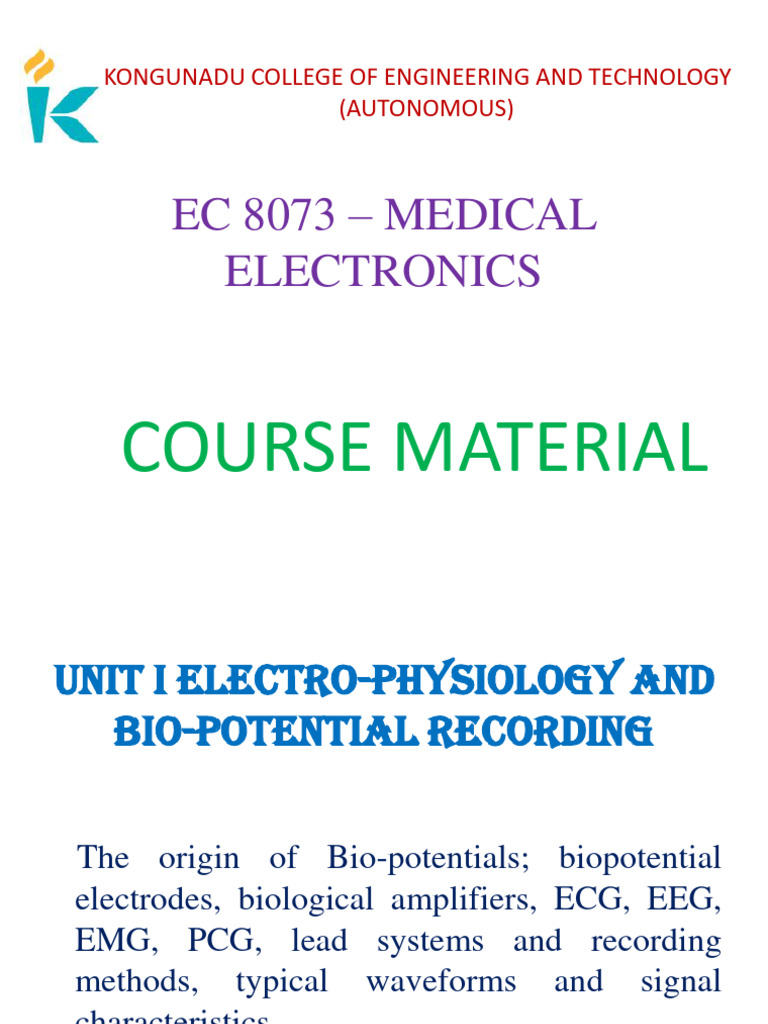 Ec 8073 Medical Electronics Unit 1-5 | PDF | Membrane Potential | Electromyography
