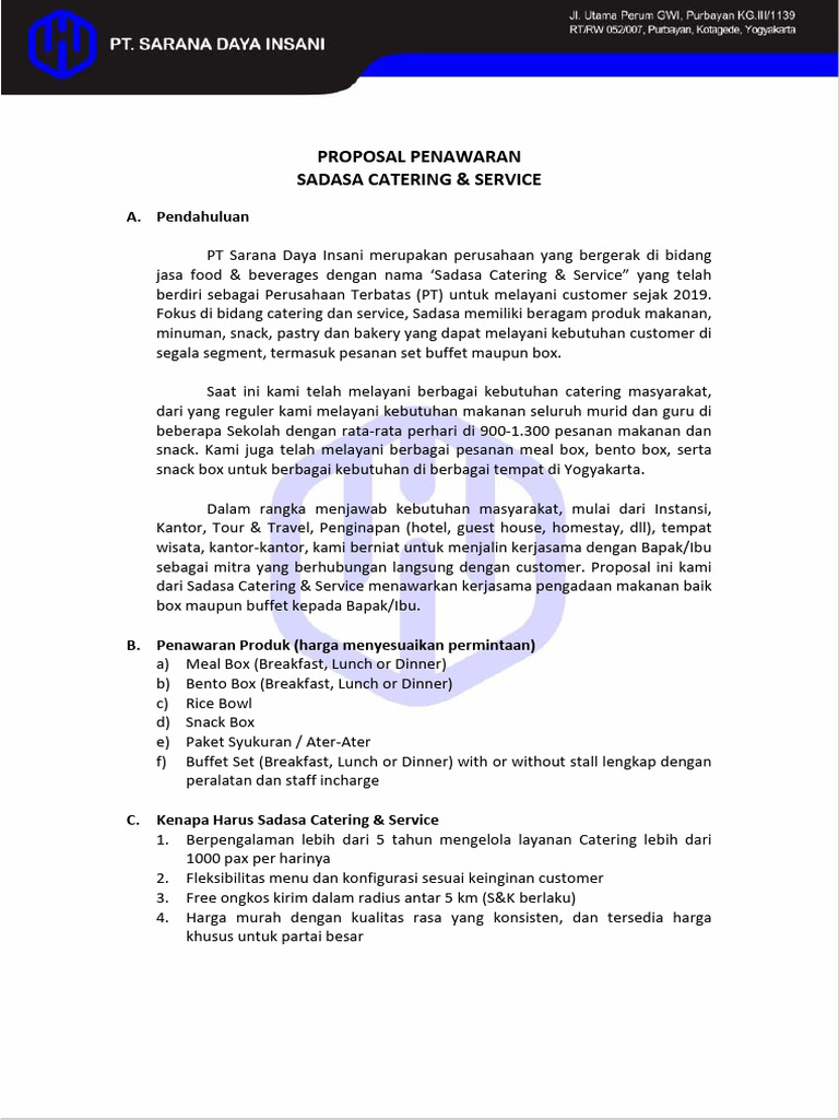 PROPOSAL PENAWARAN Catering-1 | PDF