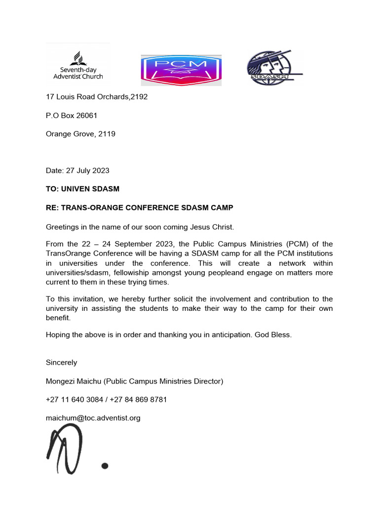 Univen Sdasm Letter | PDF