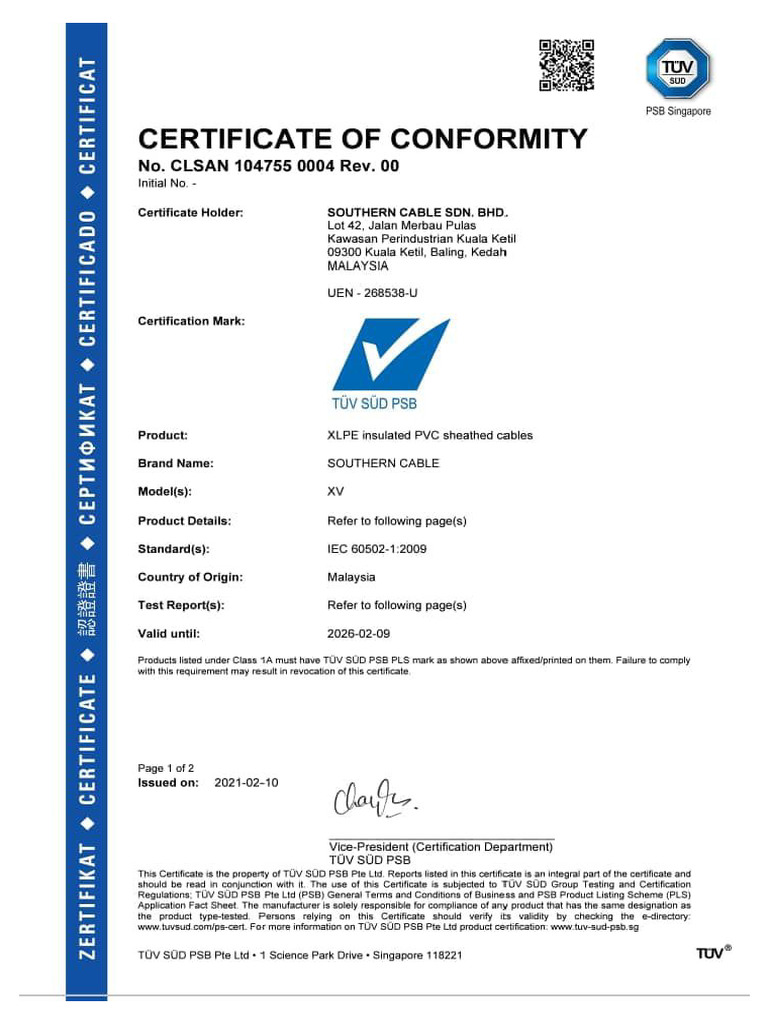 0004, Southern Cable (Certificate) | PDF