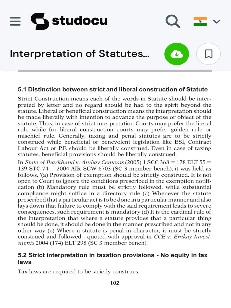 Interpretation of Statutes-V.S. Datey-Page No 102-113 - C H A P T E R 5 ...