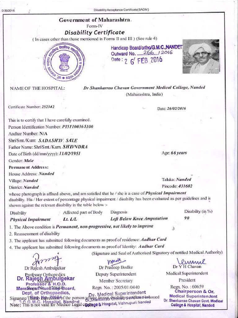 Disability Certificate 16.2 | PDF