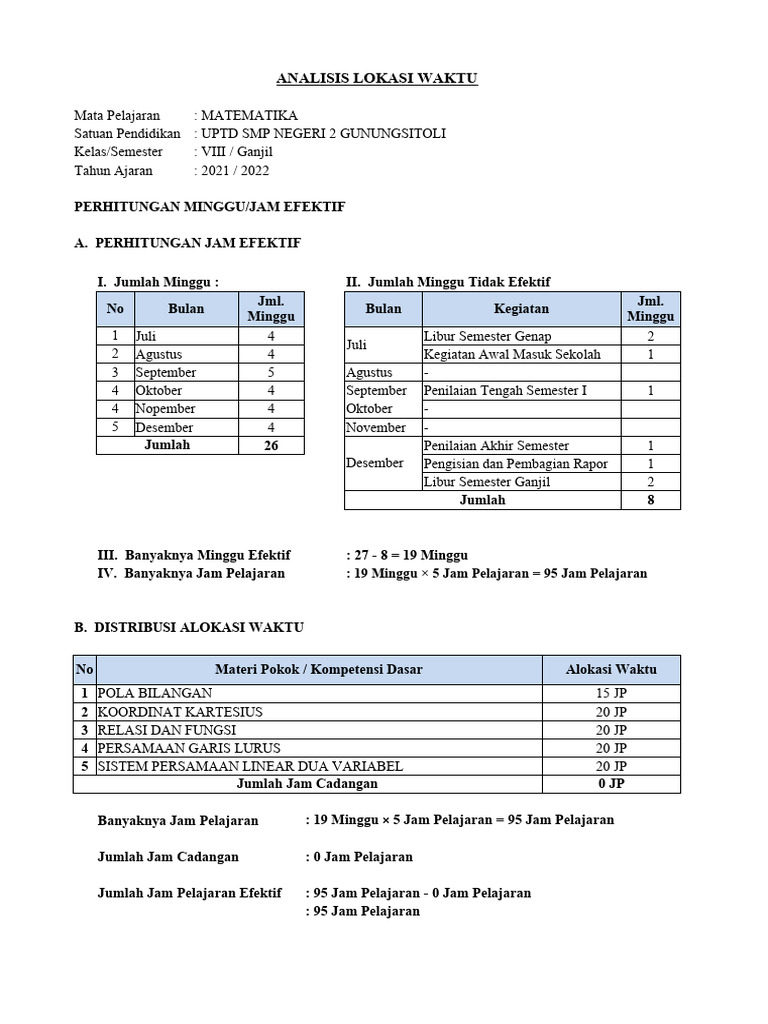 Analisis Waktu, Prosem, Prota | PDF