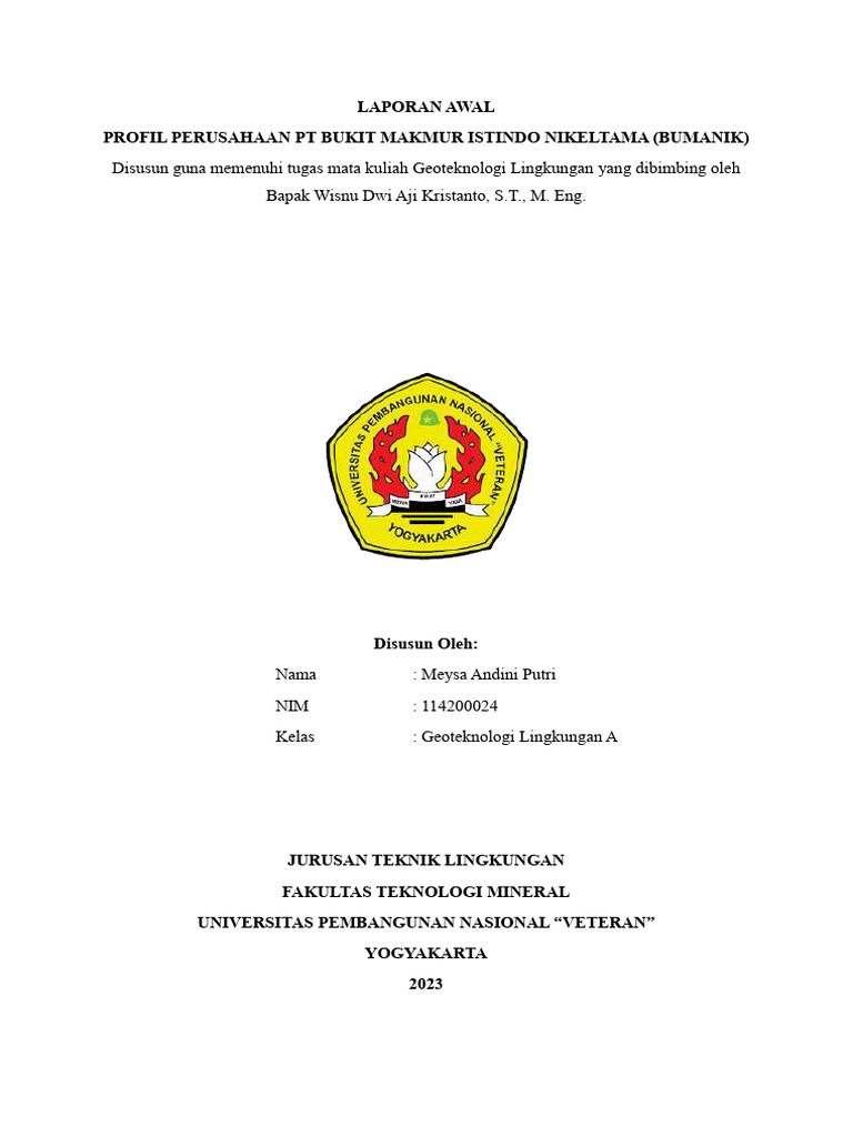 Meysa Andini Putri - 114200024 - Tugas 1 Laporan Awal | PDF