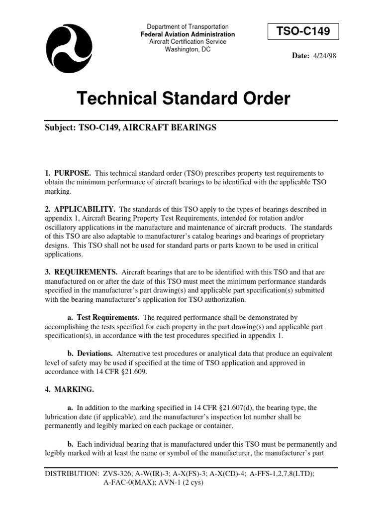 Technical Standard Order: TSO-C149 | PDF | Bearing (Mechanical ...