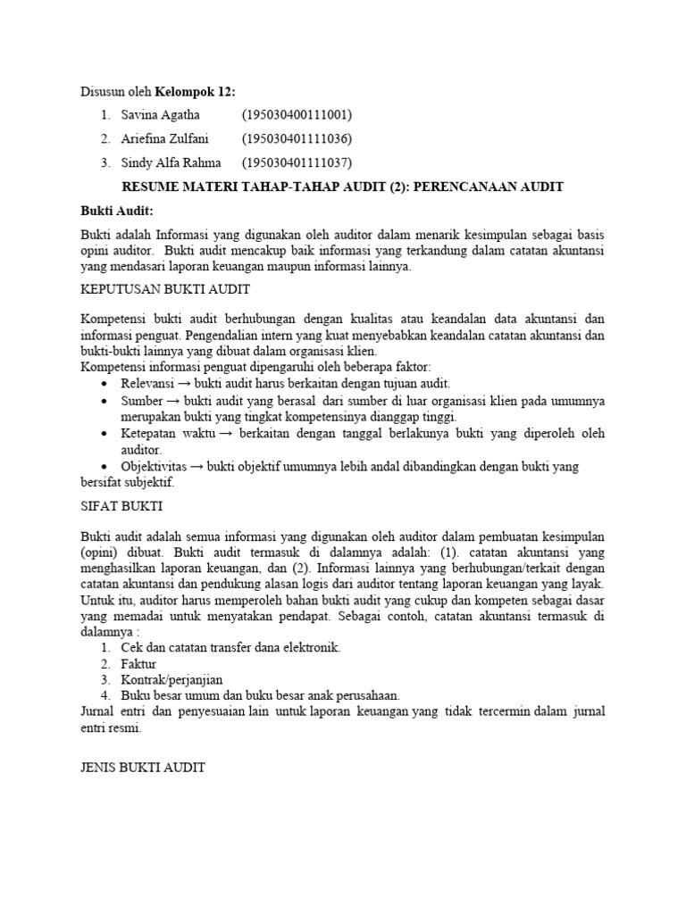Resume Tahap-Tahap Audit Perencanaan Audit Kelompok - 12 | PDF