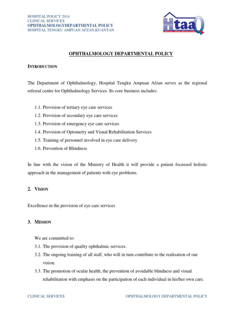 Ophthalmology Departmental Policy 2014 | PDF | Optometry | Ophthalmology