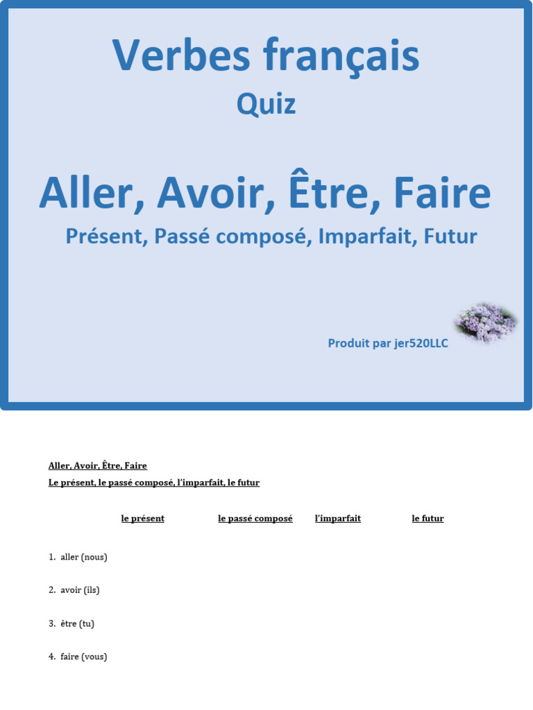 AAEF Present PC Imparfait Futur Quiz | PDF