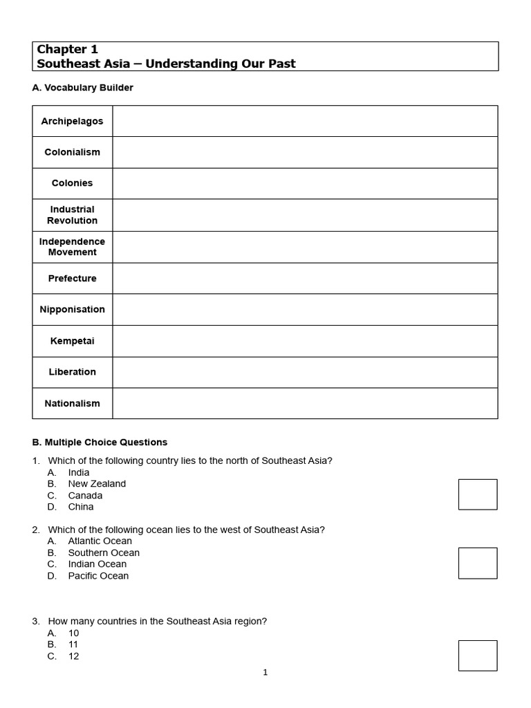Southeast Asia - Understanding Our Past: A. Vocabulary Builder | PDF ...