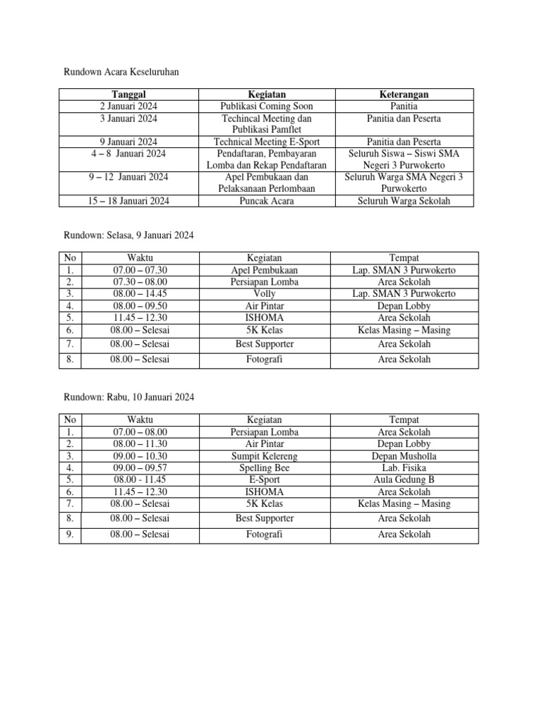Rundown Acara HUT SMAGA 34 | PDF