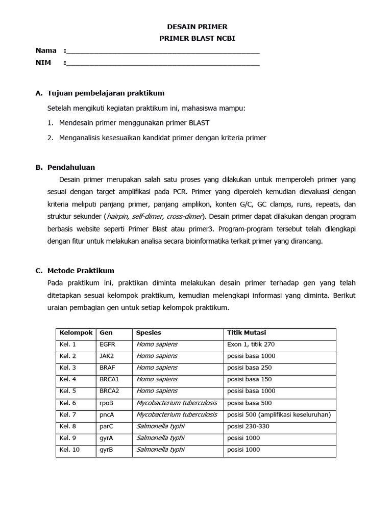 Desain Primer Primer Blast Ncbi 08november2023 Pdf