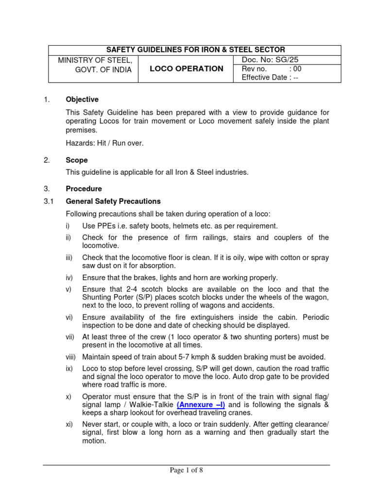 SG-25 Safety Guideline For Loco Operation | PDF