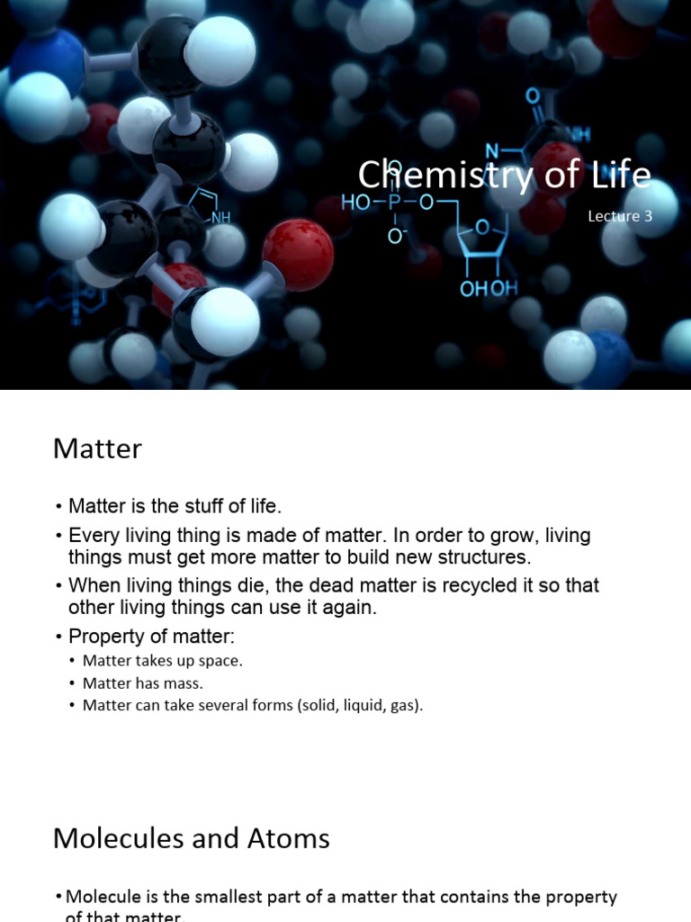 BIO100 Lecture 3 Chemistry of Life | PDF