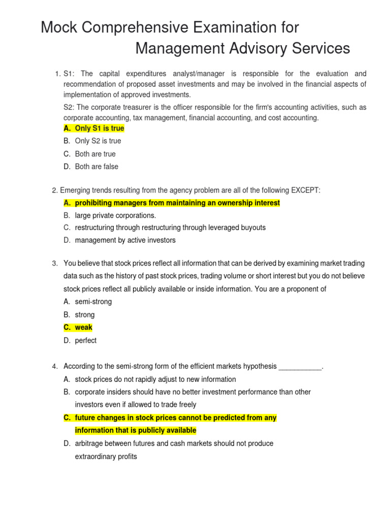 MAS Answer Key | PDF | Stocks | Dividend
