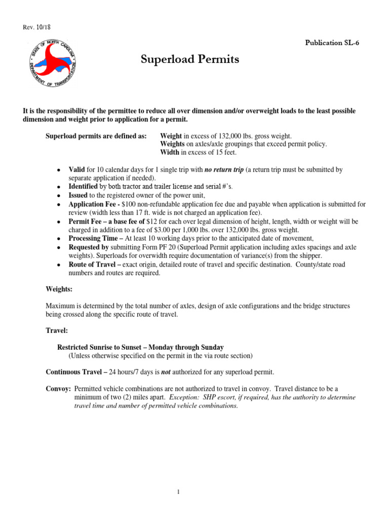 Superload Permits Publication SL-6 | PDF | Semi Trailer Truck | Transport