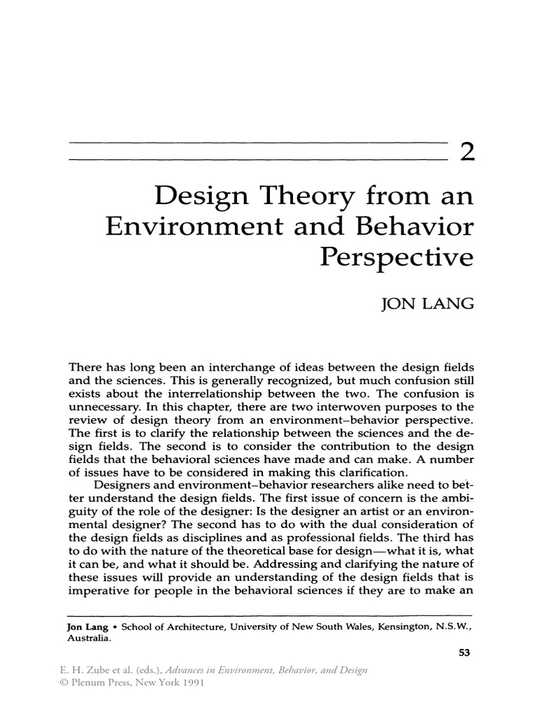 Design Theory From An Environment and Behavior Perspective: Jon Lang | PDF | Design | Science