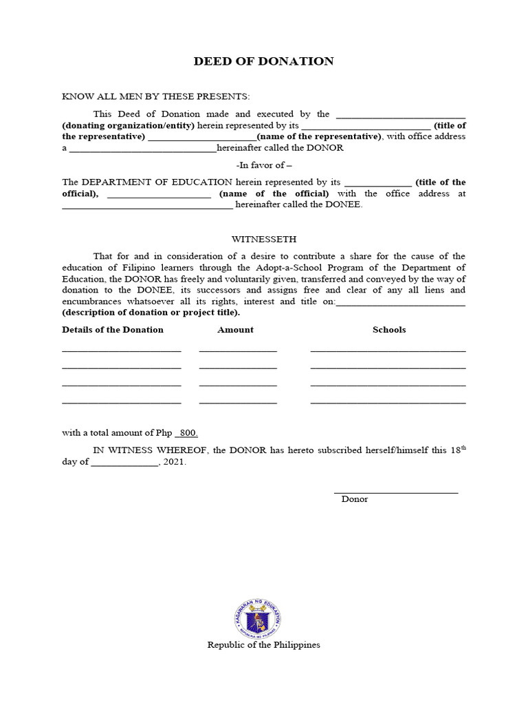 DEED OF DONATION Form | PDF