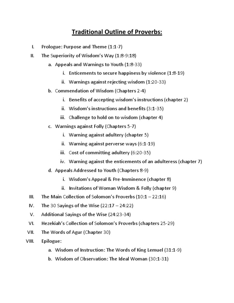 Traditional Outline of Proverbs | PDF