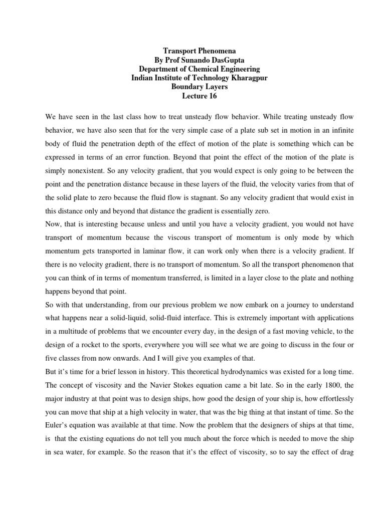 Lec 16 | PDF | Boundary Layer | Viscosity