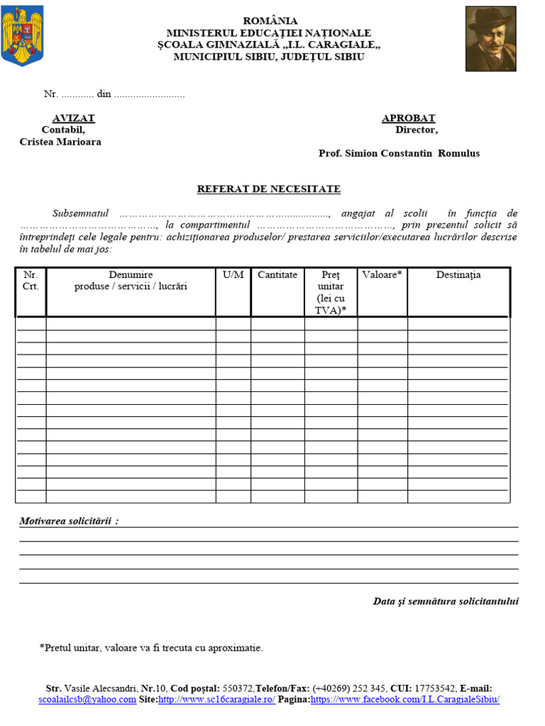 Model Referat de Necesitate | PDF