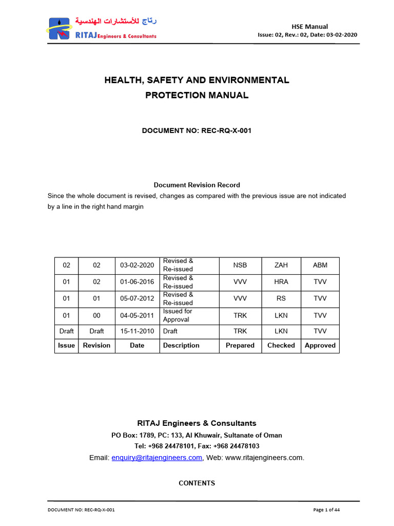 REC-RQ-X-001 HSE-Manual Rev2 Issue Dt. 01.06.2016 | PDF | Risk ...
