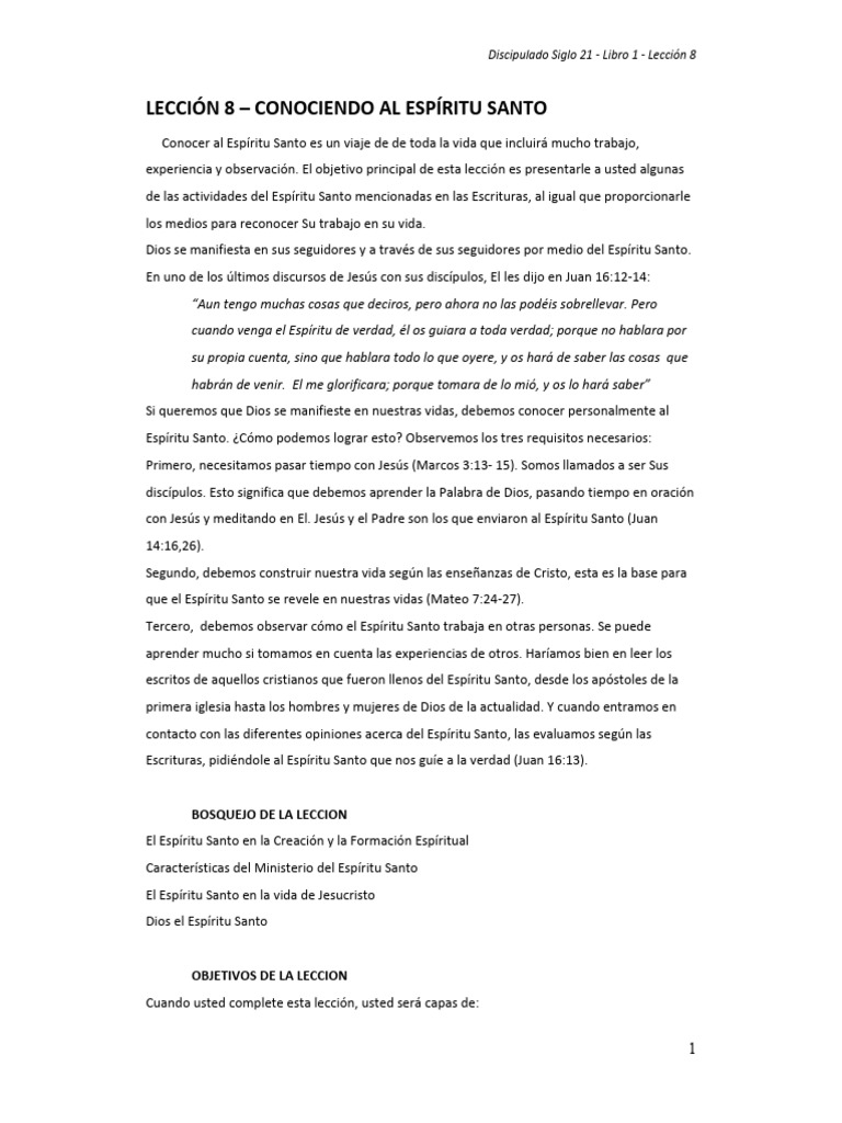 08 - LIBRO 1 - LECCION 08 - Conociendo Al Espíritu Santo | PDF | espíritu Santo | Jesús