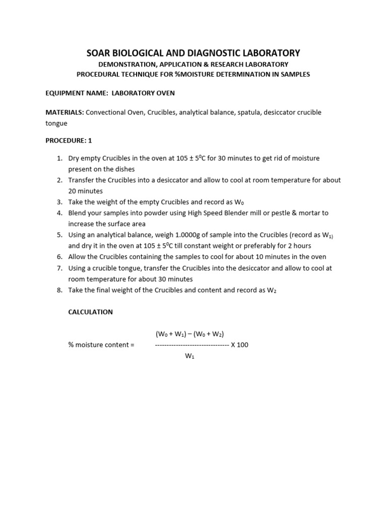 SOAR LAB Proximate Procedure For SIWES Students | PDF