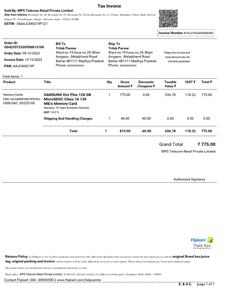 Samsung 128GB MicroSDXC Invoice | PDF | Finance & Money Management