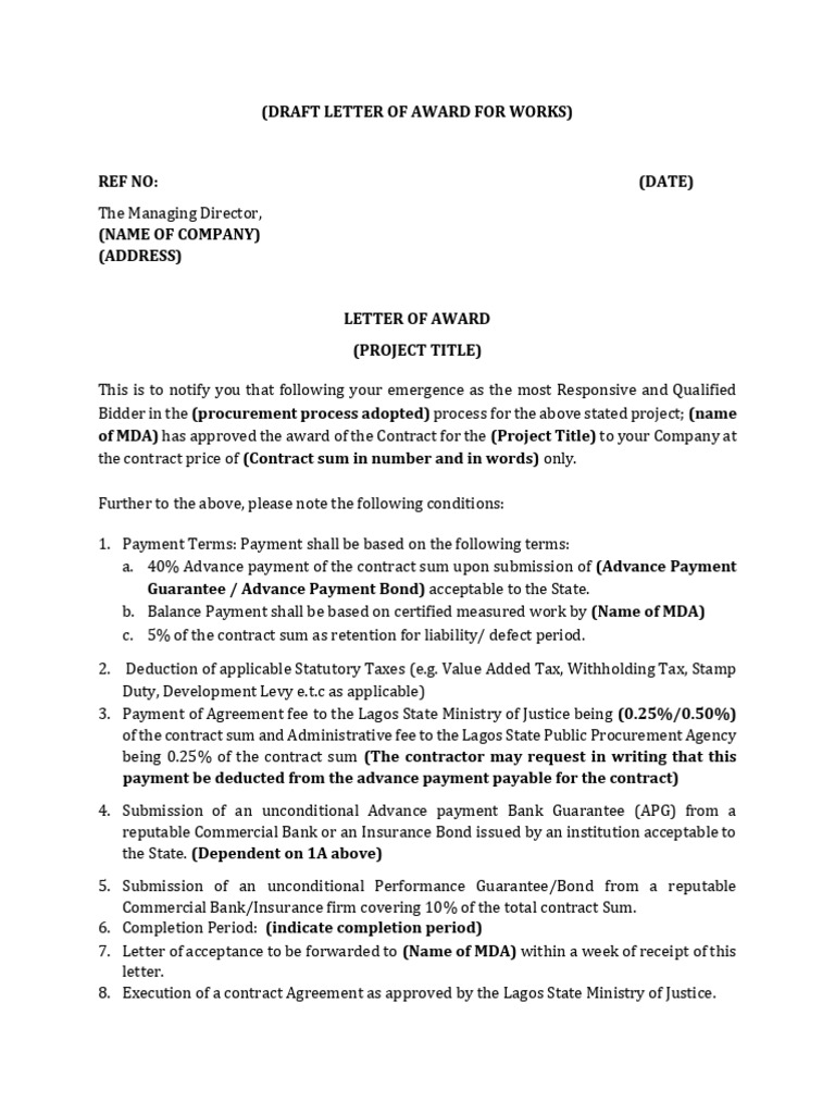 Draft Letters of Award For Different Categorization | PDF