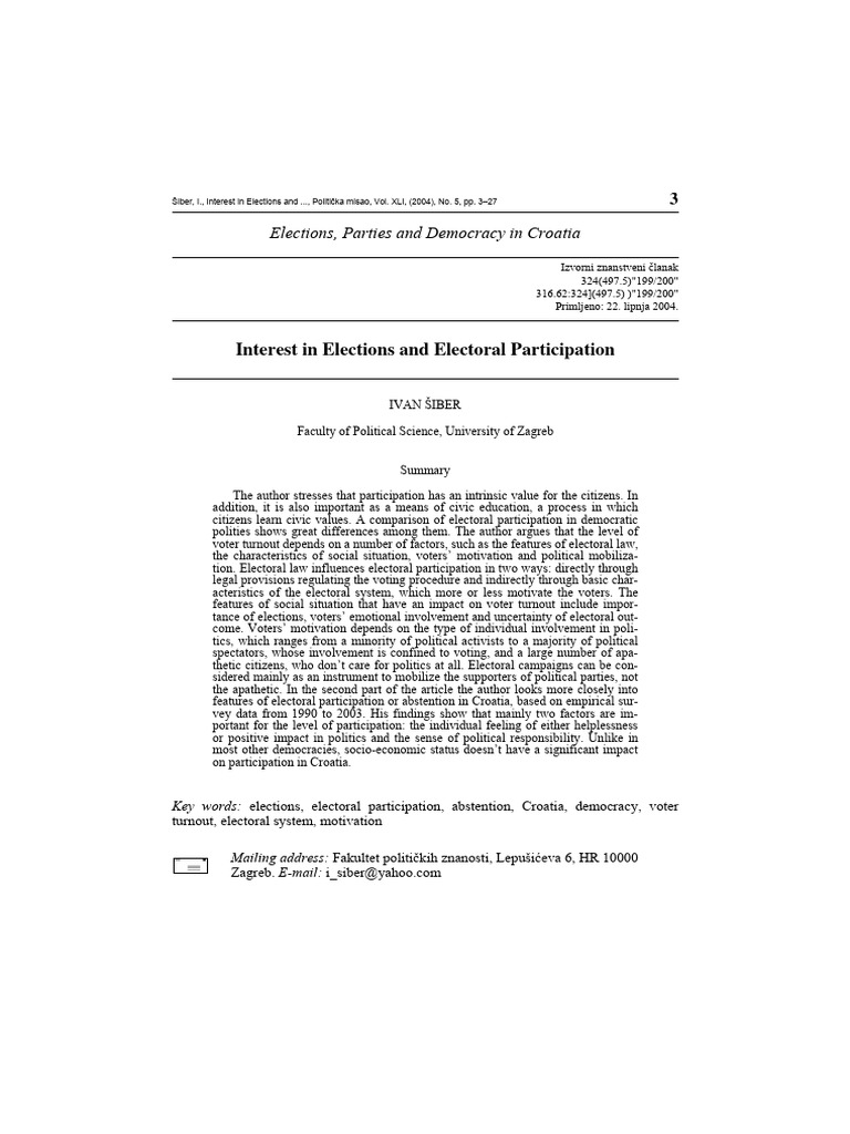 Interest in Elections and Electoral Participation | PDF | Elections ...