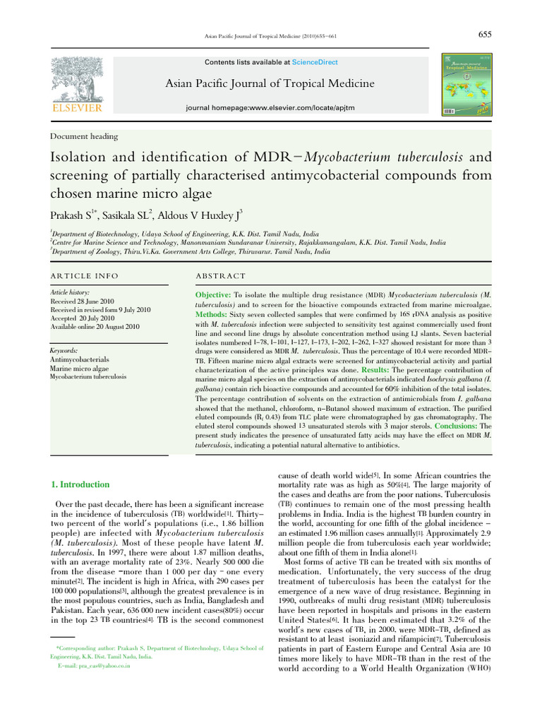 78 - Isolation and Identification of MDR-Mycobacterium Tuberculosis and ...