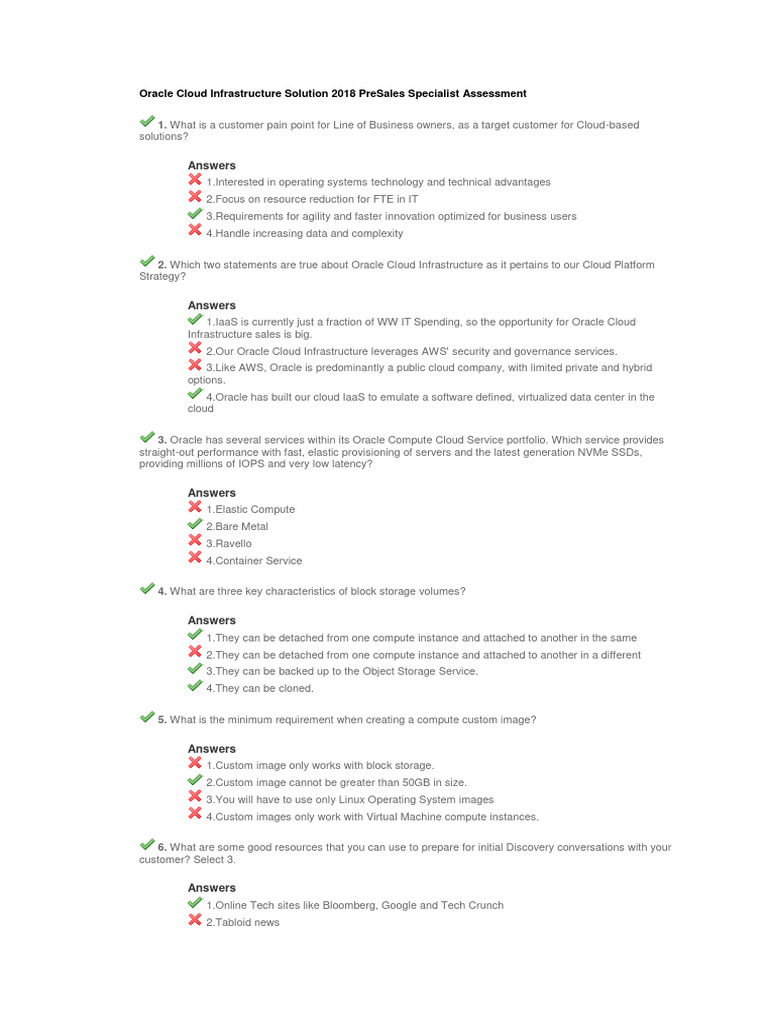 Oracle Cloud Infrastructure Solution 2018 Presales Specialist Pdf Cloud Computing Oracle