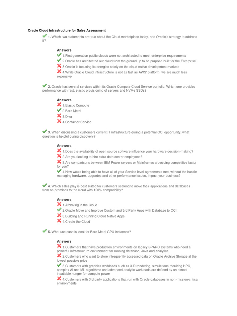 Oracle Cloud Infrastructure For Sales Assessment Pdf