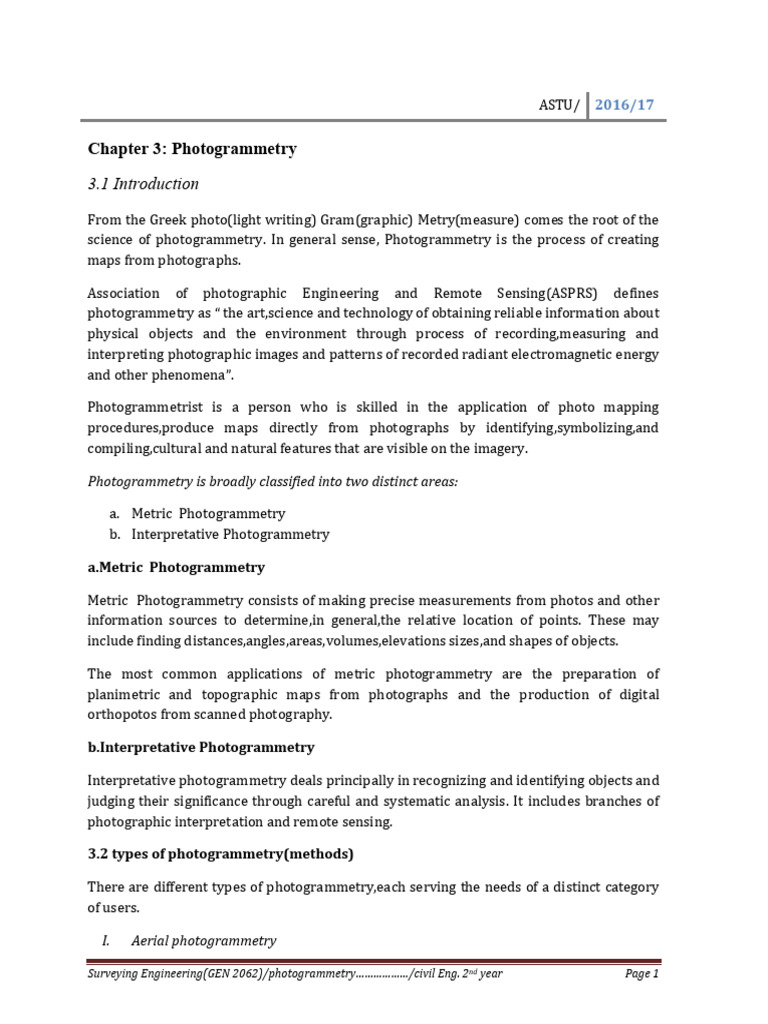 Chapter 3 Photogrammetry Final | PDF