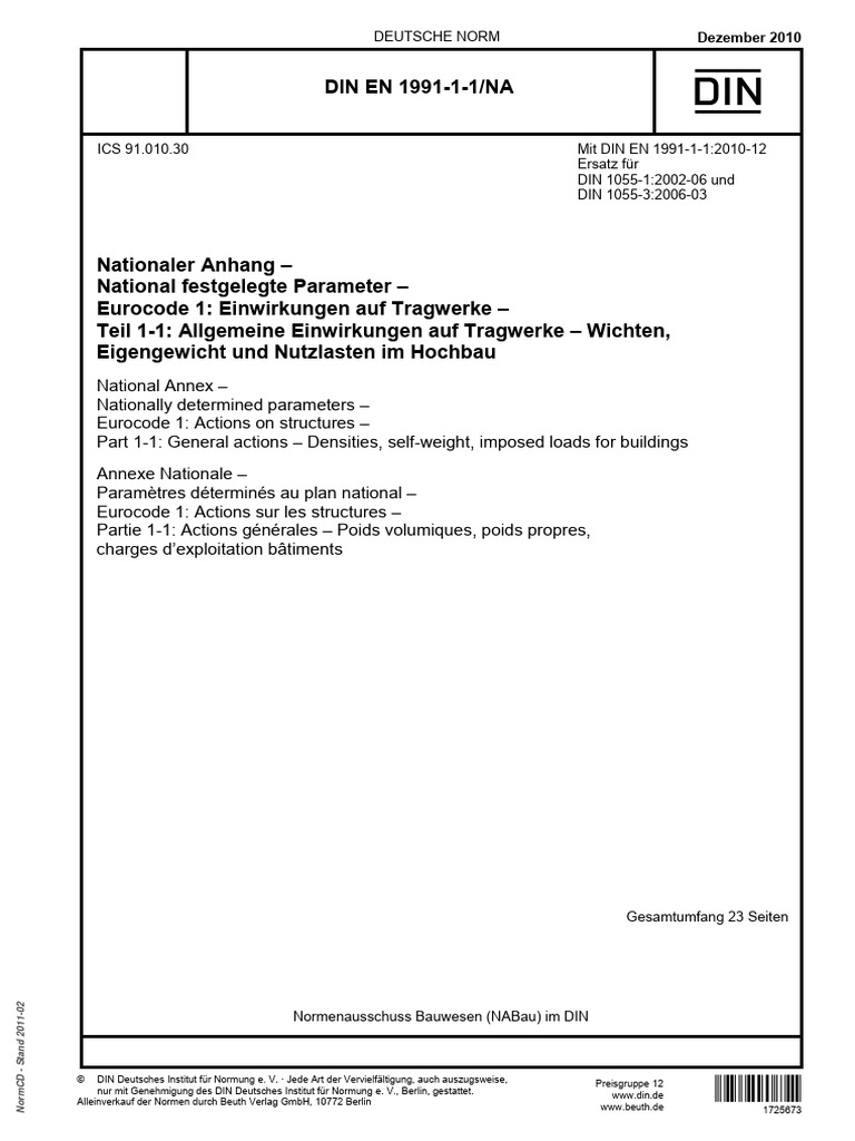 DIN EN 1991-1-1 NA Dez 2010 | PDF