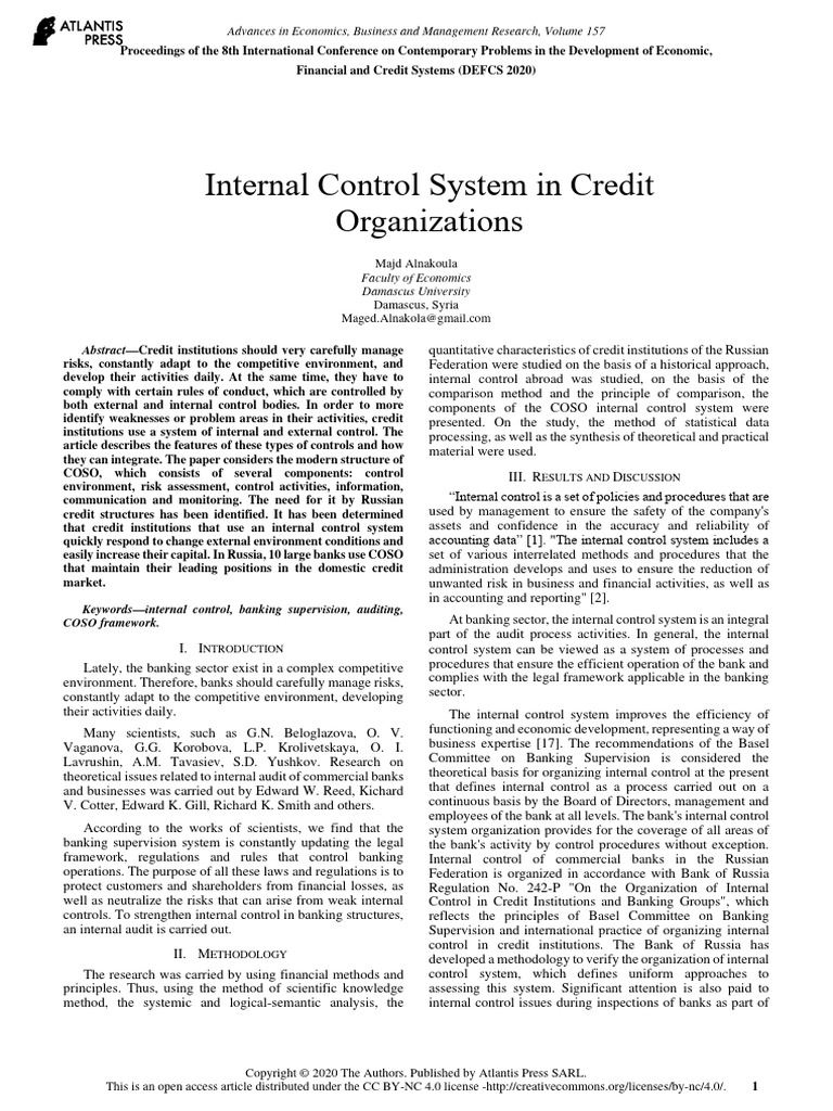Internal Control System in Credit Organizations | PDF Internal Control System in Credit Organizations | PDF