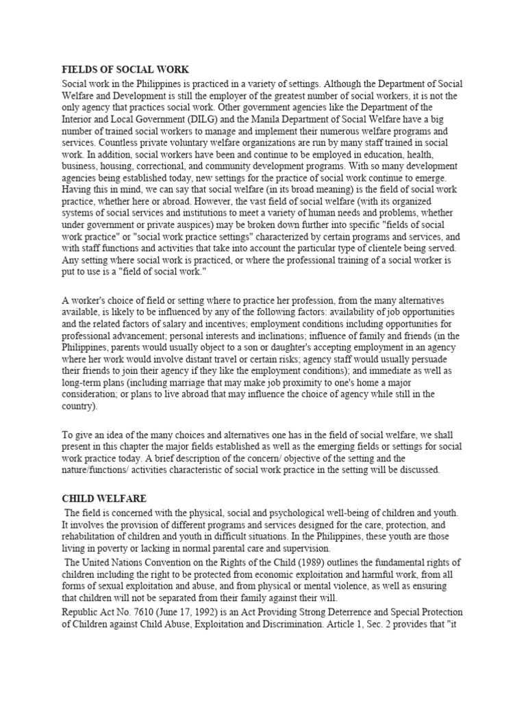 FIELDS OF SOCIAL WORK Summary | PDF