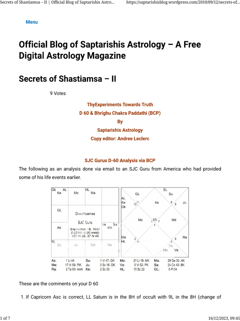 Secrets of Shastiamsa - II - Official Blog of Saptarishis Astrology - A ...