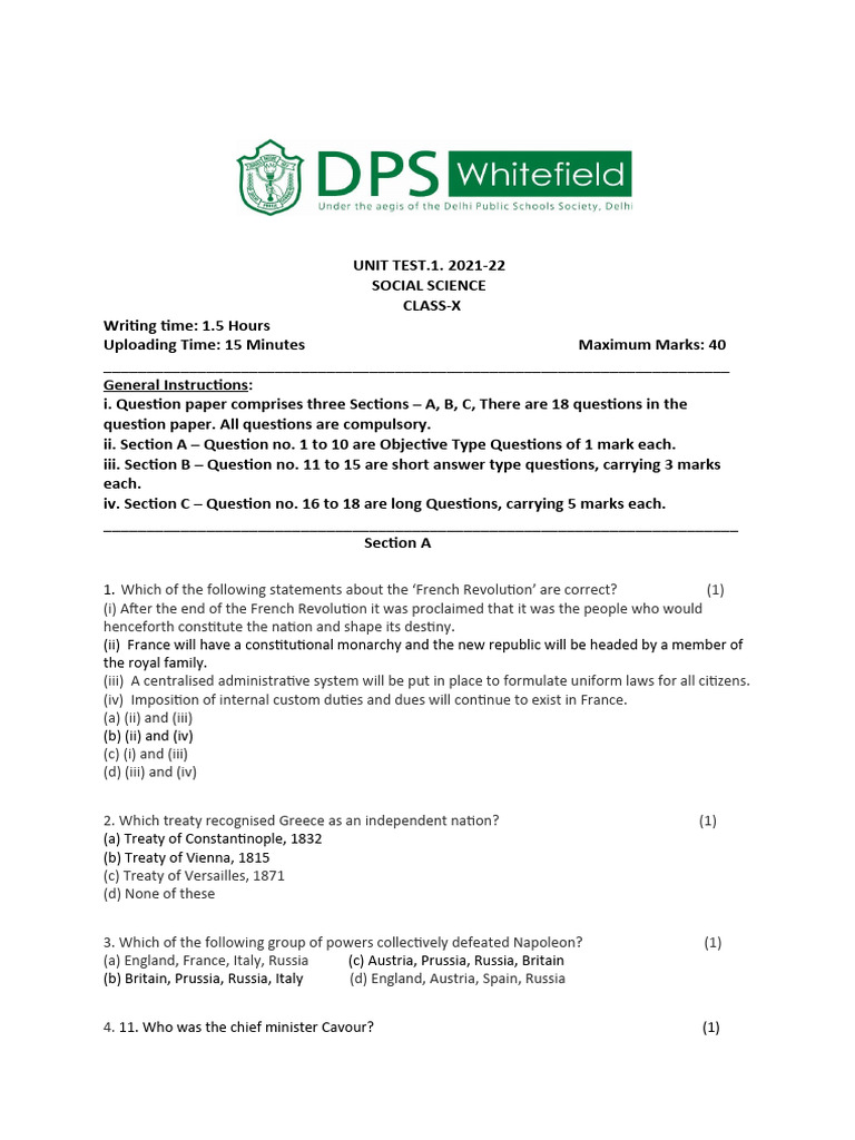 SST UT-1 Question Paper | PDF