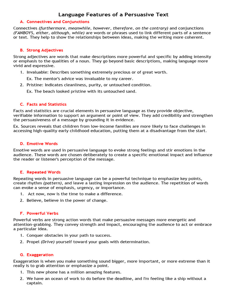 Language Features of A Persuasive Text | PDF | Word | Adjective