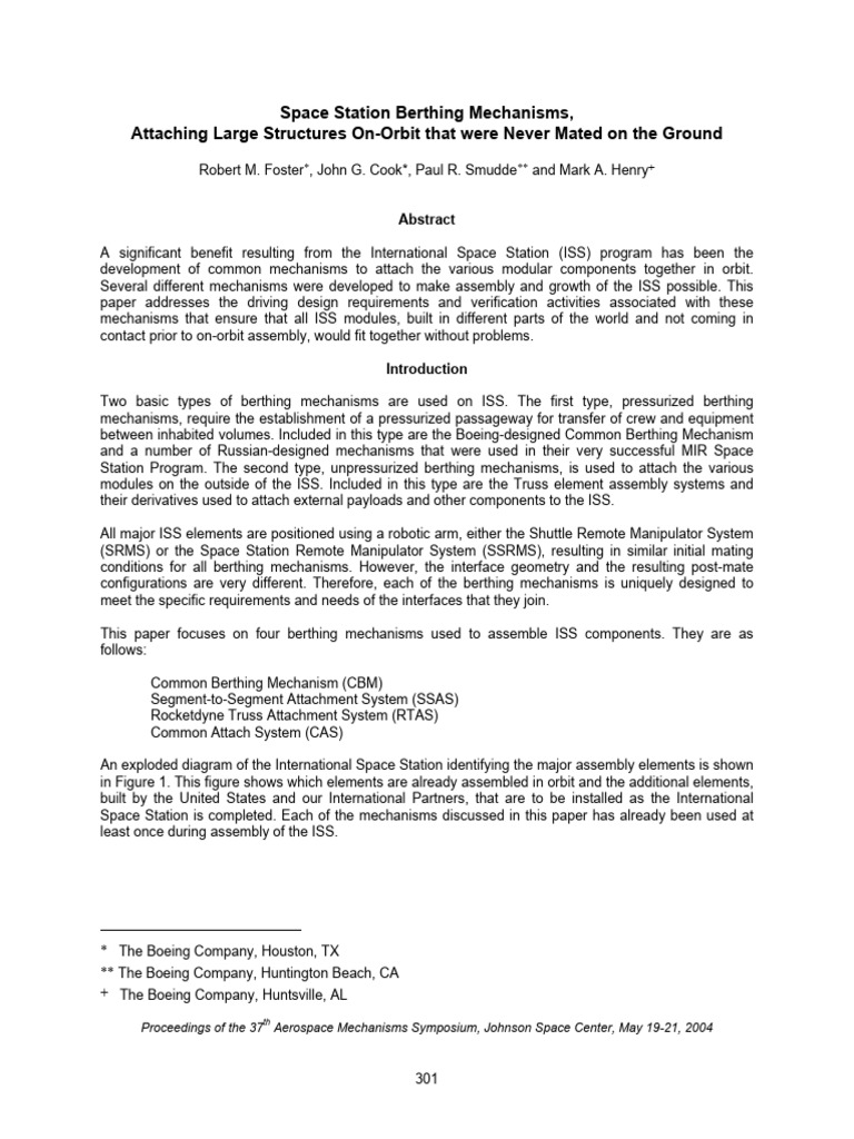 Space Station Berthing Mechanisms, Attaching Large Structures On-Orbit ...