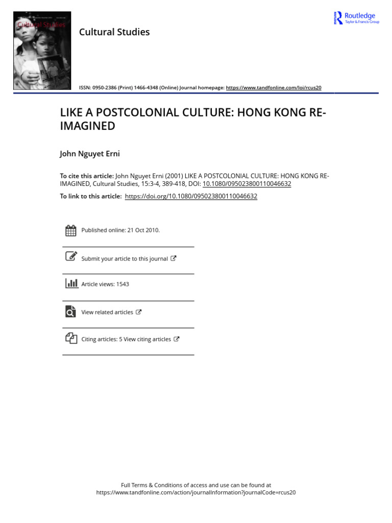 Like A Postcolonial Culture Hong Kong Re-Imagined | PDF | Cultural ...