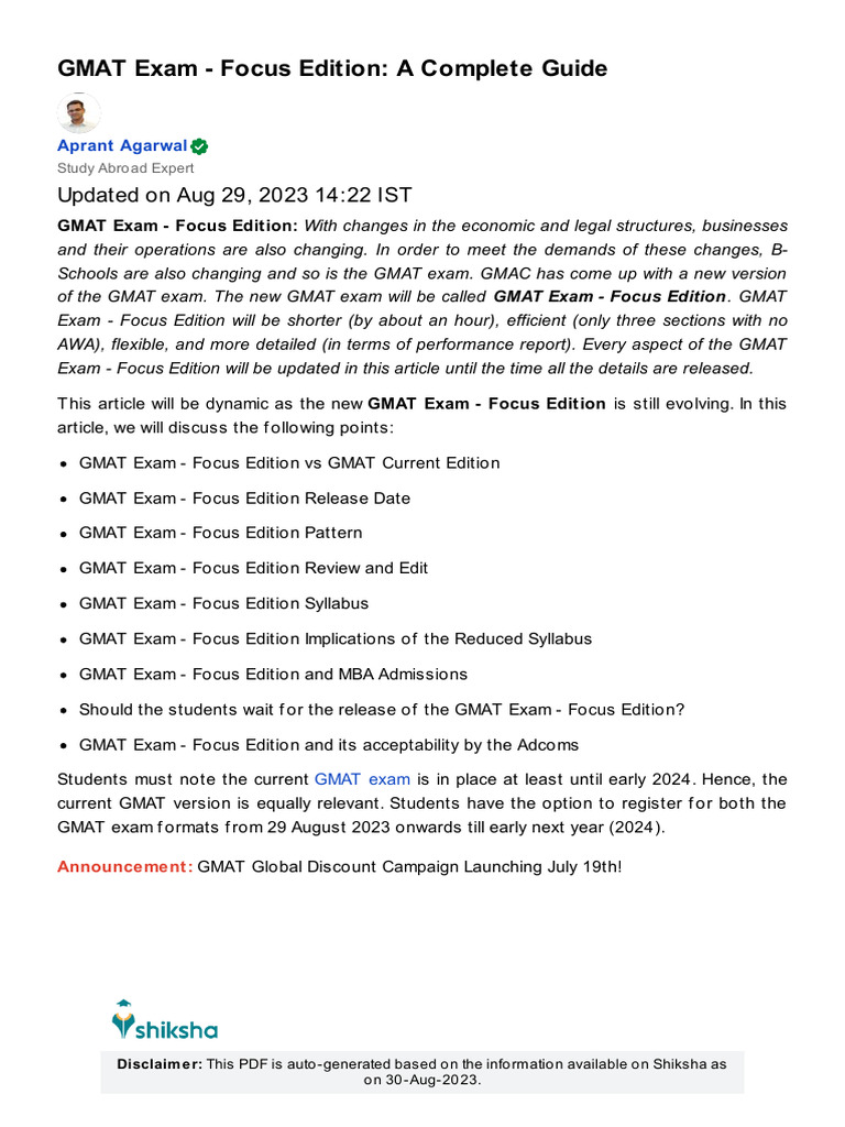GMAT Exam - Focus Edition: A Complete Guide: Updated On Aug 29, 2023 14 ...