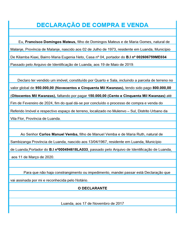 Declaração de Compra e Venda | PDF