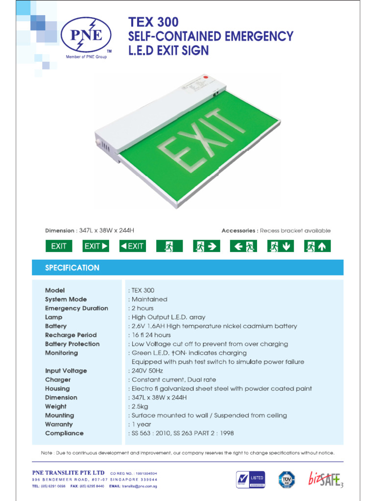 PNE TEX300 LED Emergency Exit Sign | PDF